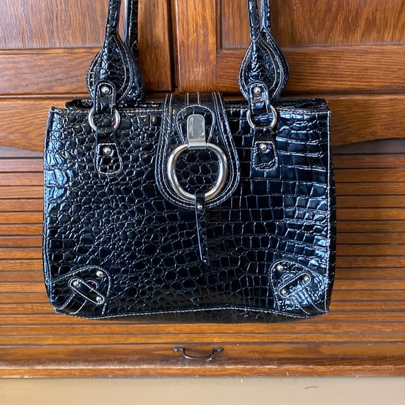 Bags | Croco Tote Black | Poshmark